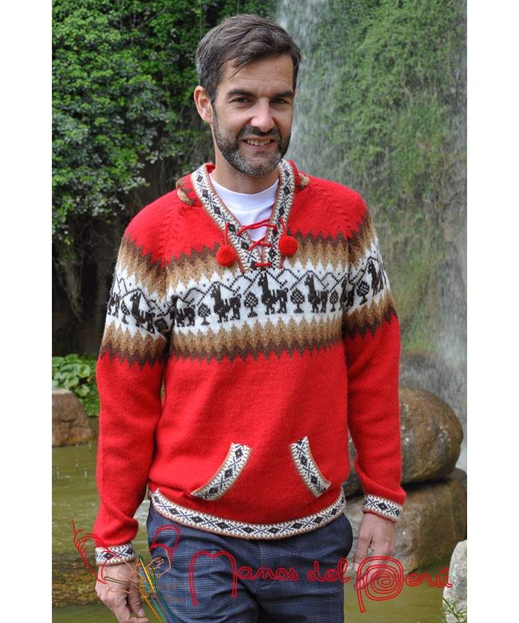 Pull homme de couleur rouge indien
