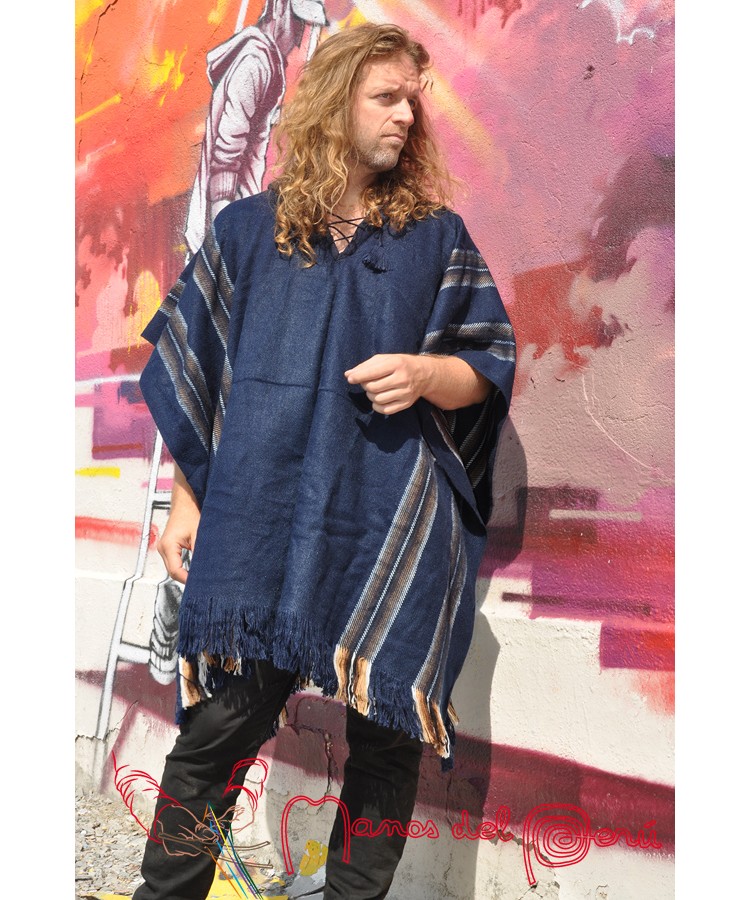 Poncho Homme bleu des Andes